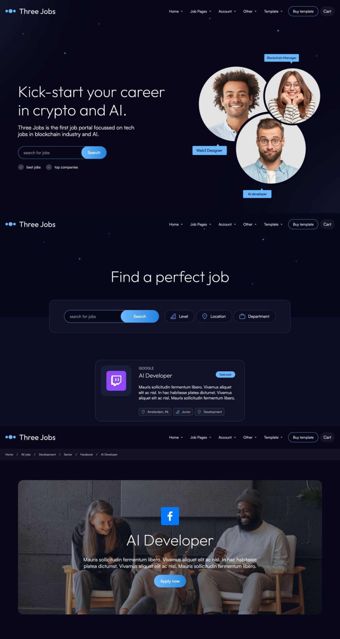 Three Jobs - Job Portal Website Template - Dozzen