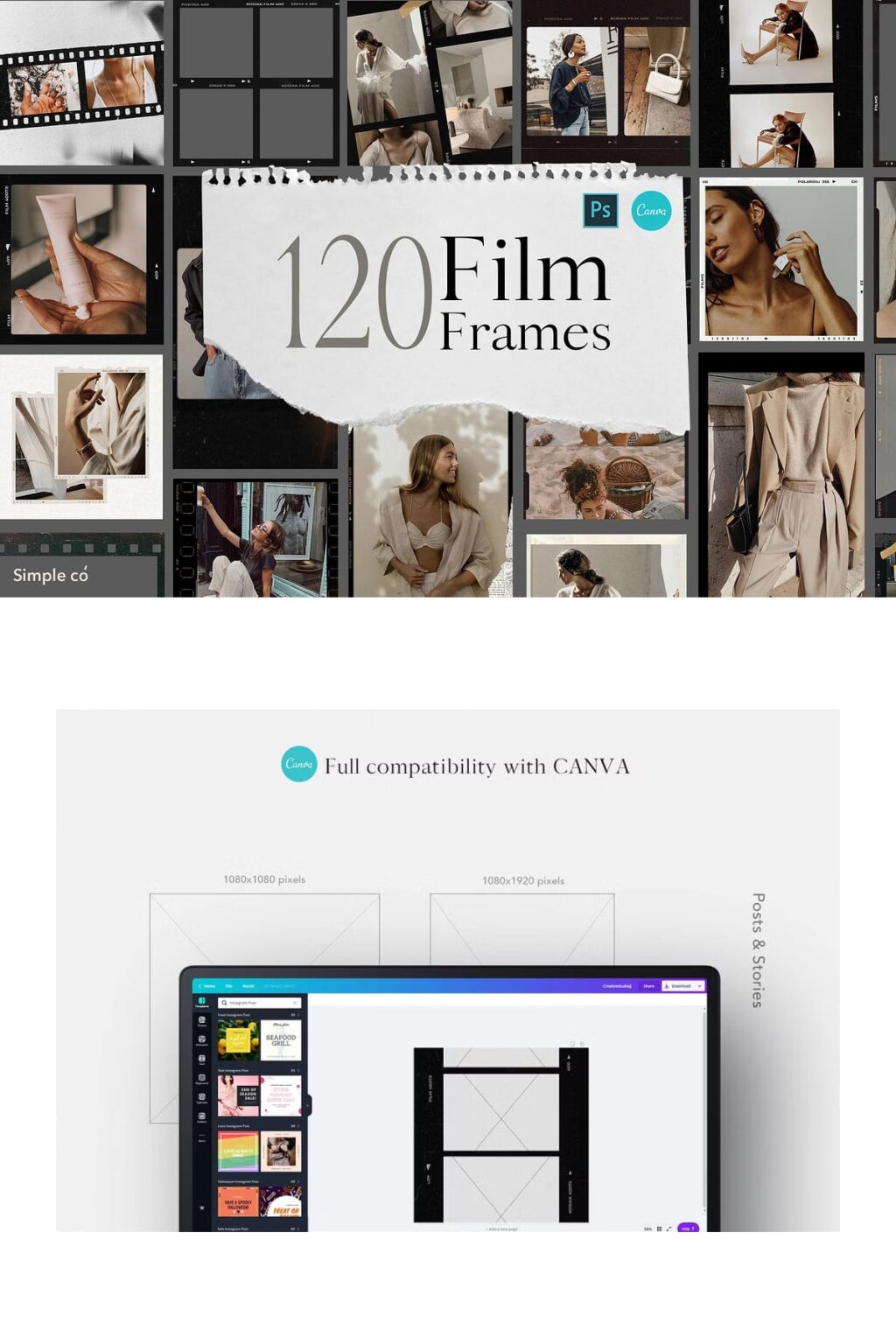 CANVA & PS / 120 Film Frames - Dozzen