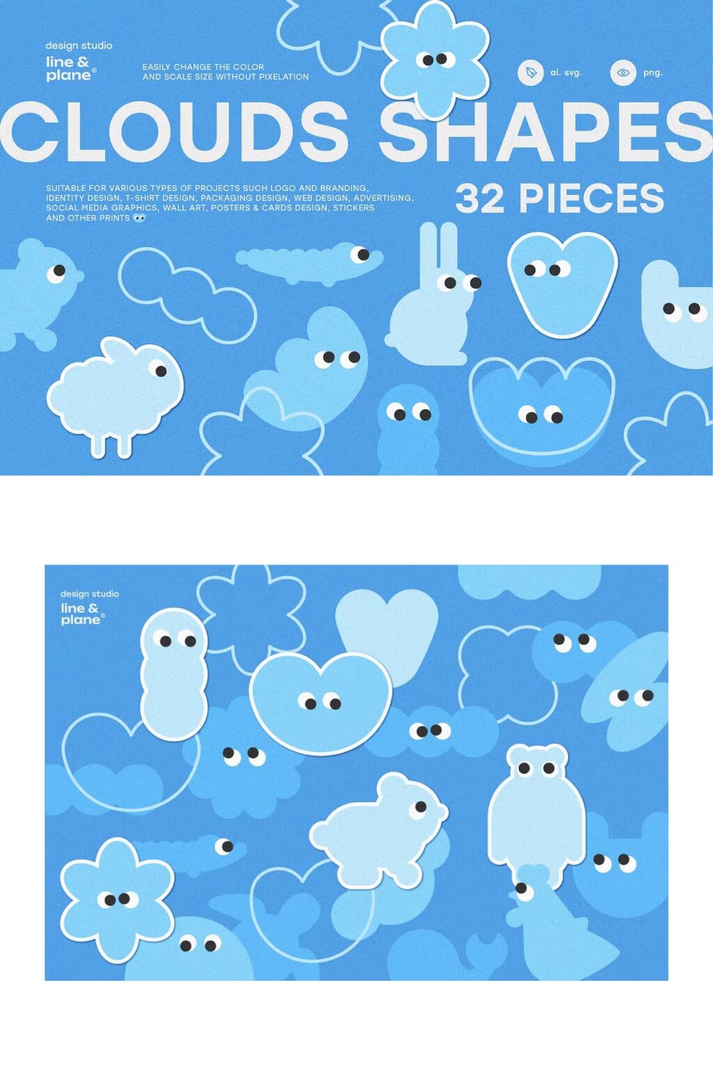 Emojis Clouds Set - Shapes & Animals - Dozzen
